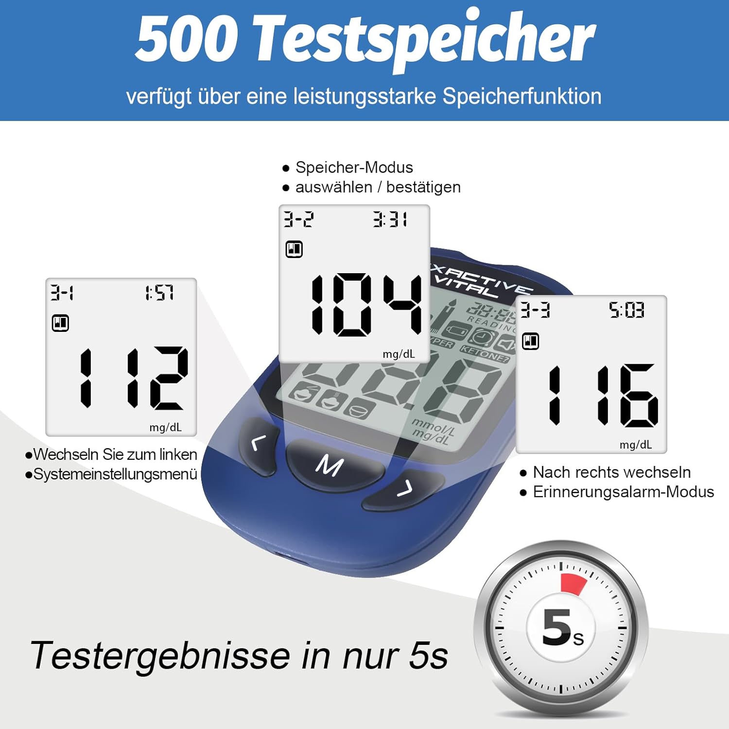 Blood Glucose Meter Kit (mg/dl), Blood Glucose Meter Kit with 50 Blood ...