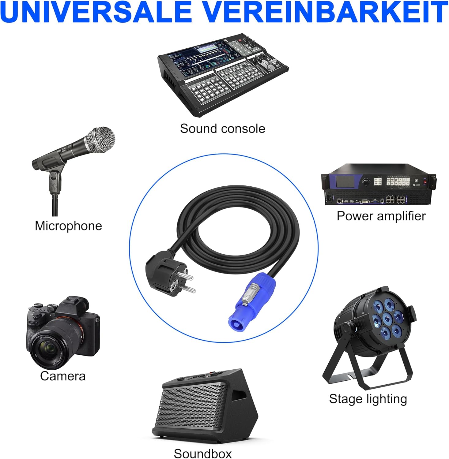 EU Plug AC 20A Powercon Extension Cord, Powercon 250V Schuko Plug Power ...