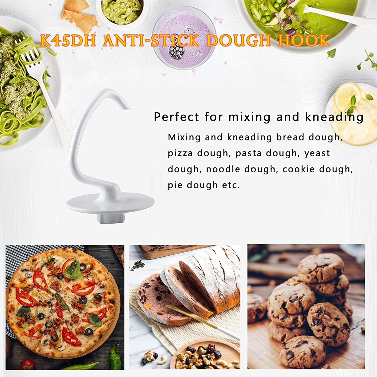 Gancho para masa de repuesto K45DH compatible con batidoras de pie con ...