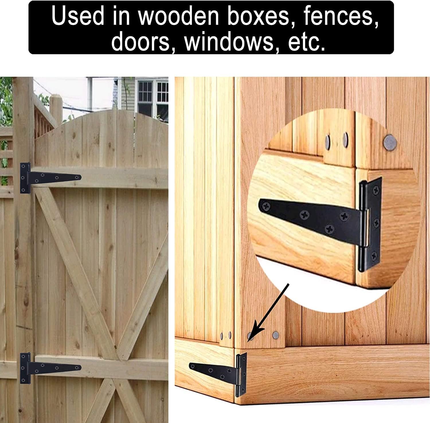 Set of 4 T-Hinges, Black Barn Door Hinges, Door Hinges, Stainless Steel ...