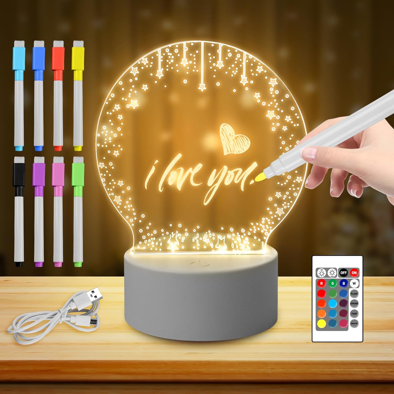 Acrylic LED Night Light, Creative DIY LED Lamp with Remote Control and ...