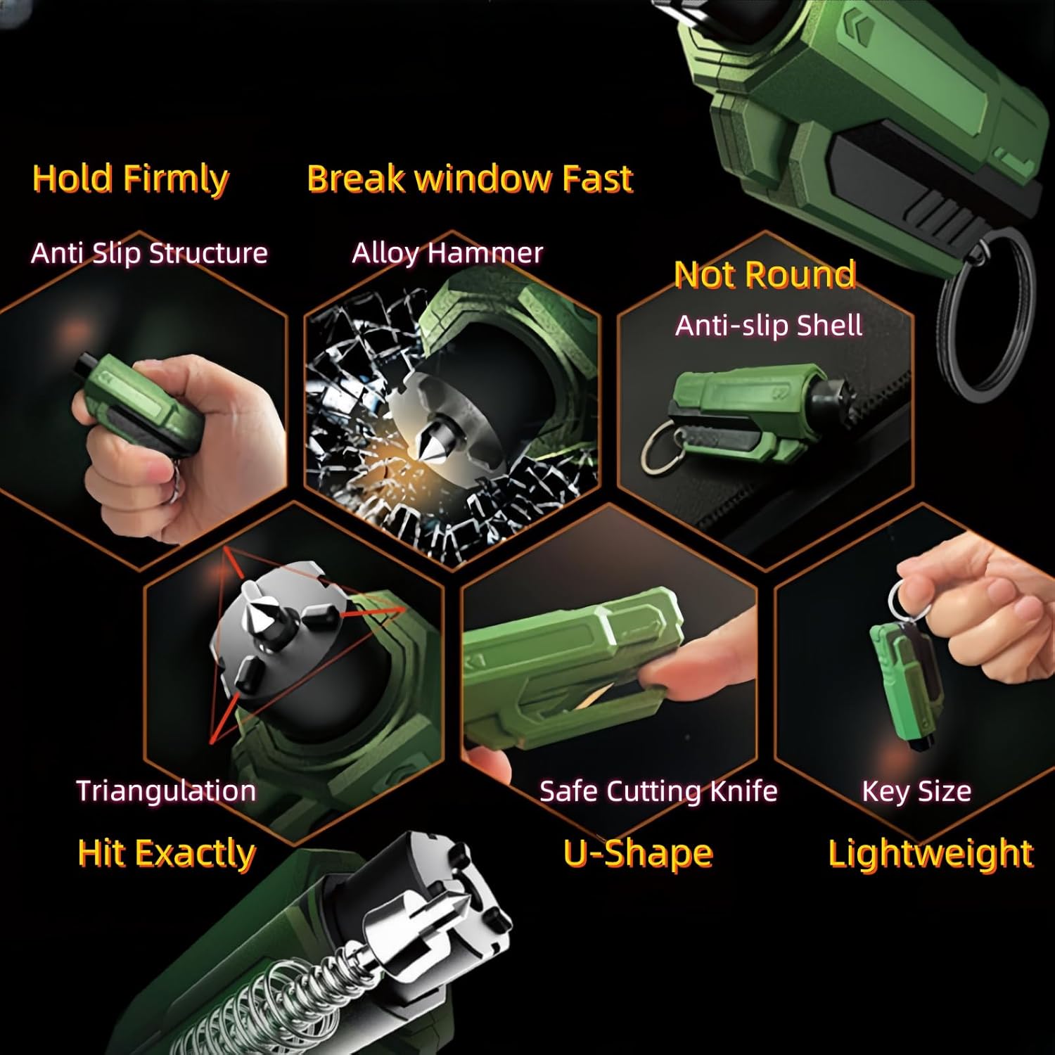 Window breaker and seatbelt cutter keychain, 2-in-1 car safety hammer ...