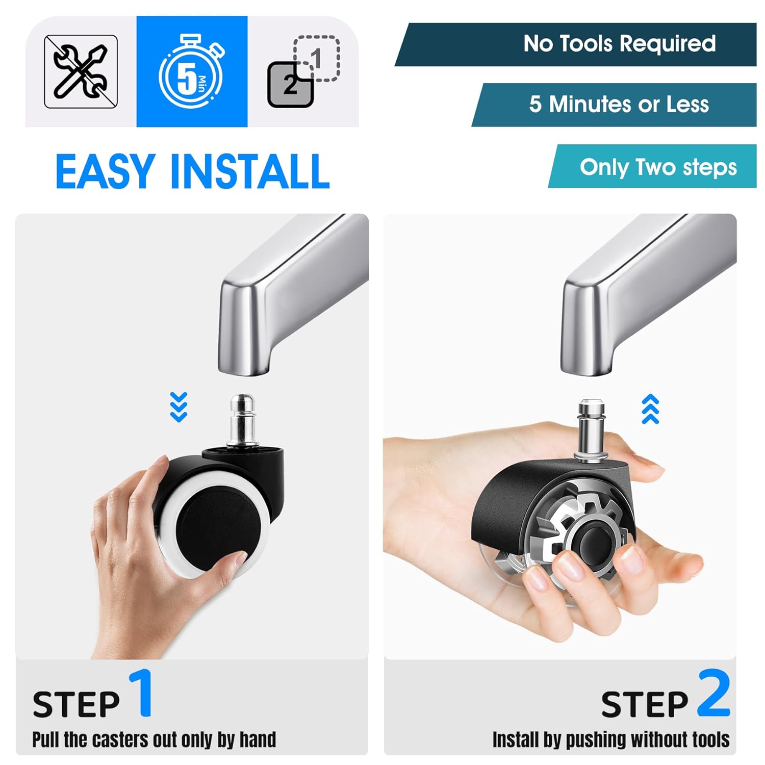 Ulisem Lot de 5 Roulettes Chaise de Bureau,11 x 22 mm Roulette Chaise ...