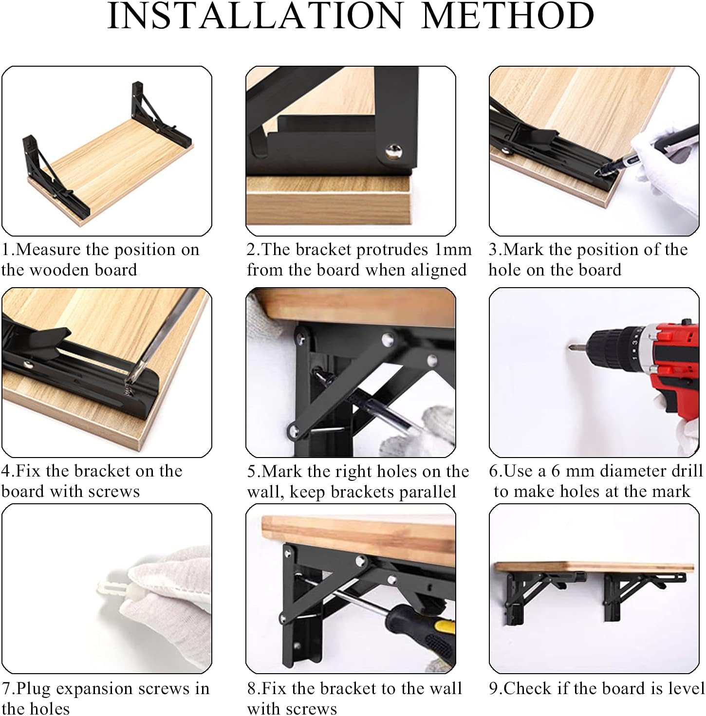 YMYNY Lot de 2 Equerre Etagere Pliante 250mm, Equerre Rabattable Murale ...