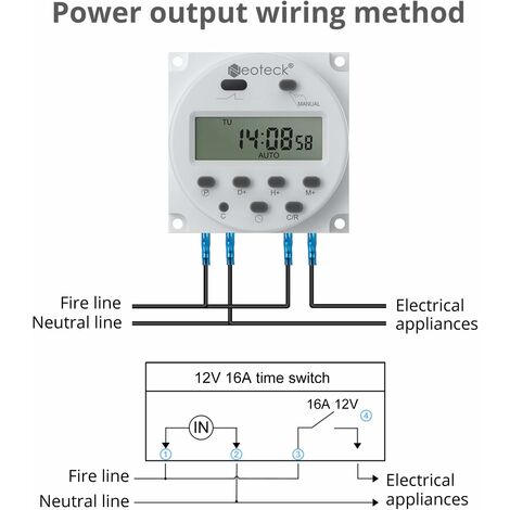 12V 16A Prise Programmateur Digital à 16 Programmes Horloge Programmable Minuteur Prise ...