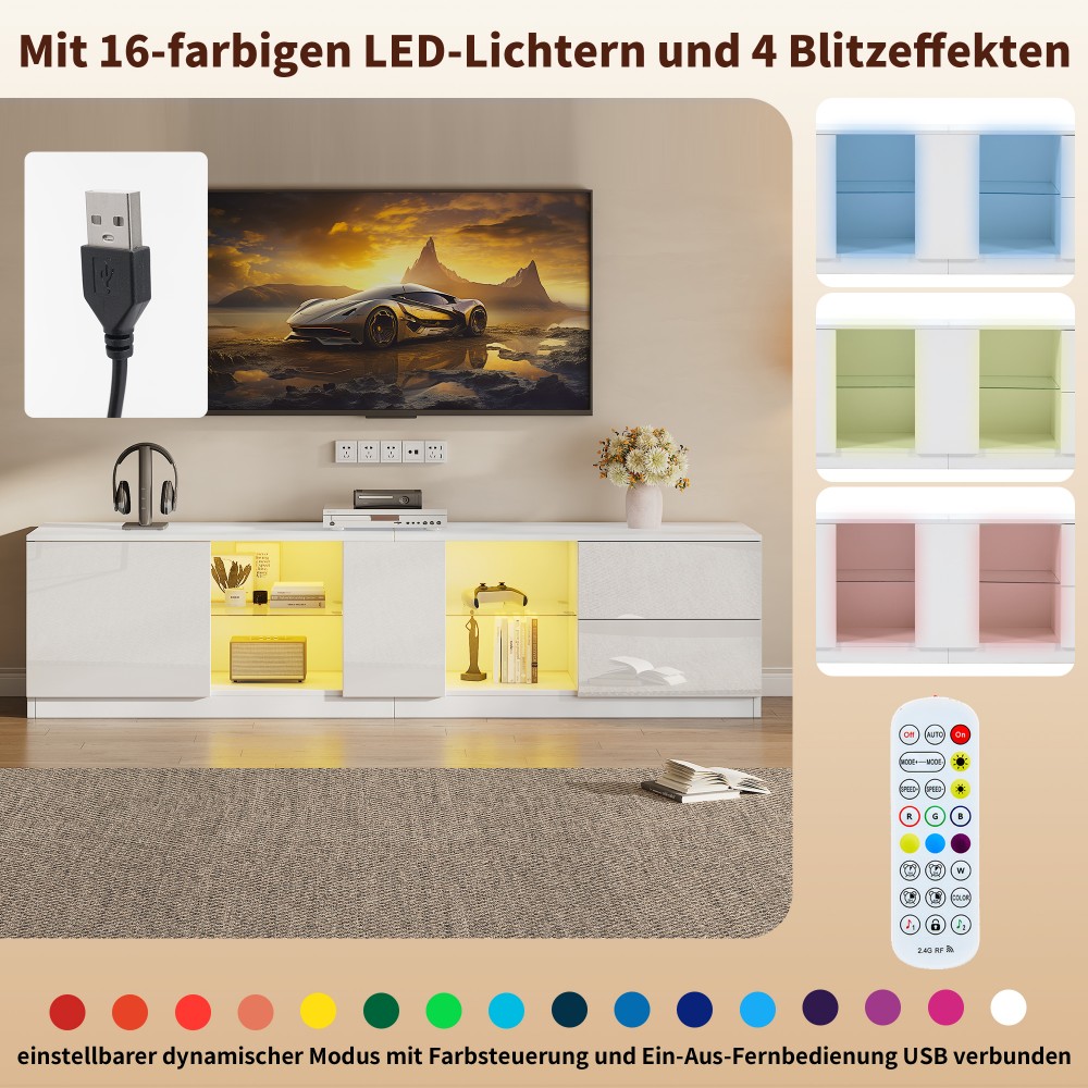 Meuble TV commode laqué brillant-éclairage LED-intégration TV 65"-pour ...