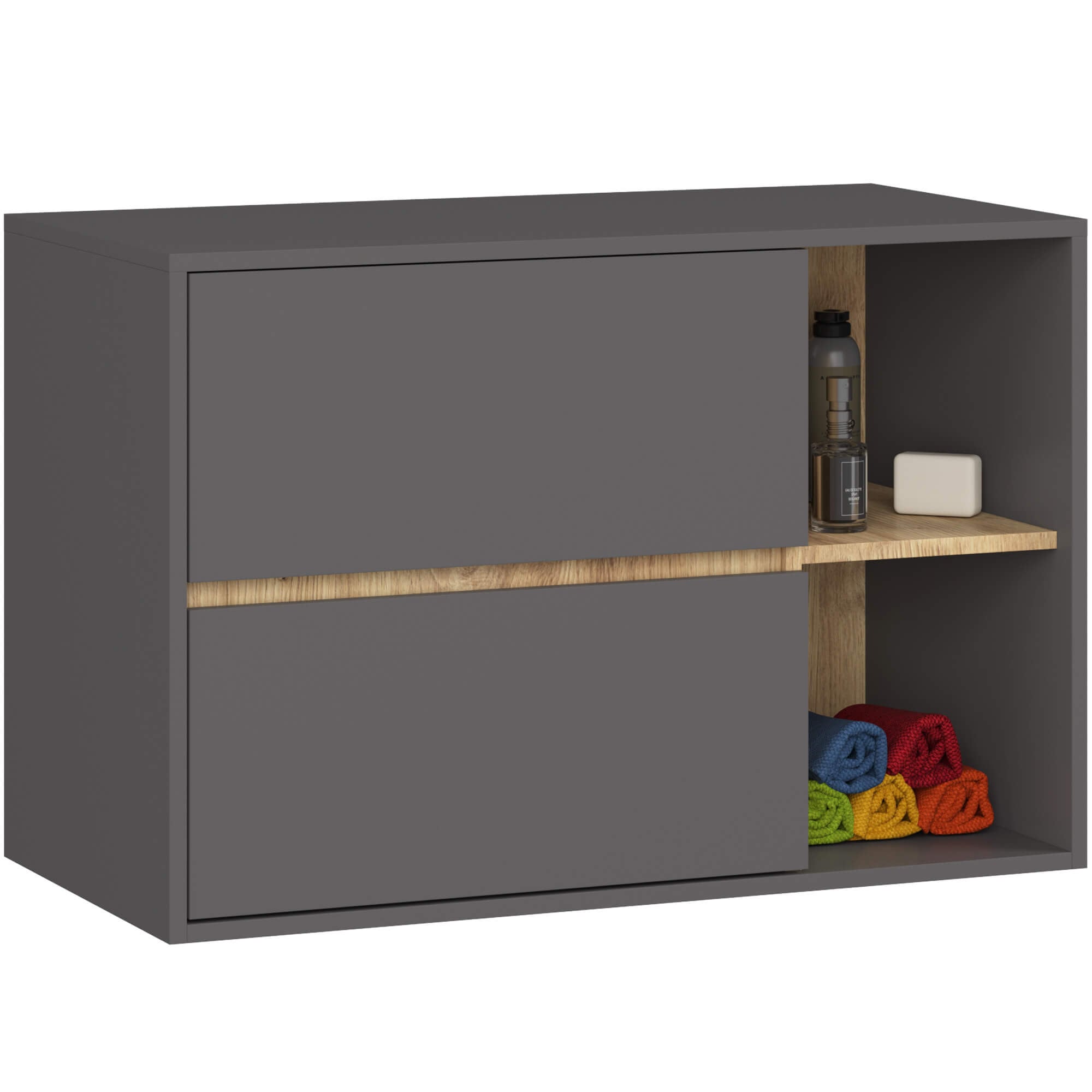 Mobile bagno sospeso senza lavabo VAMI Grigio Grafite, Rovere Artisan 90 cm 2 cassetti 90x45,5x60 cm