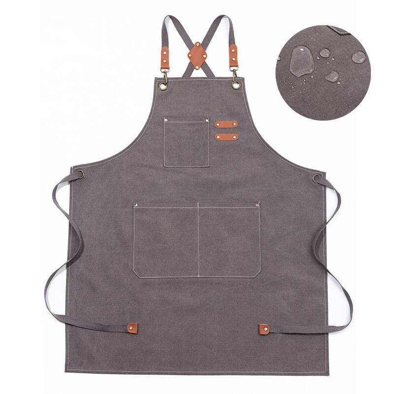 Twill Canvas Chef Apron with Pockets for Men and Women - GREY