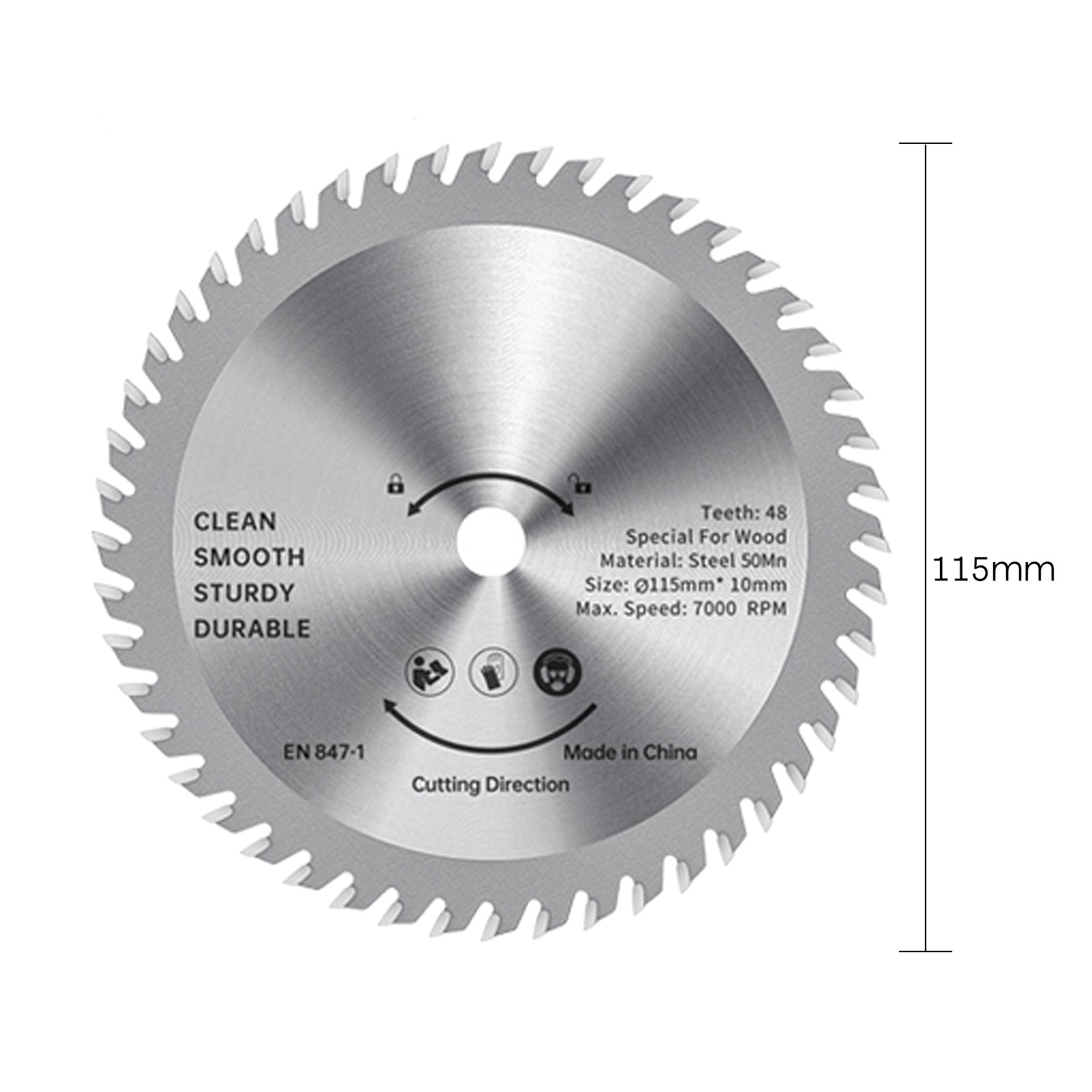 Lame de scie circulaire TCT - 115 mm - Coupe-bois - Acier allié - 48 dents - Scie prête à l ...