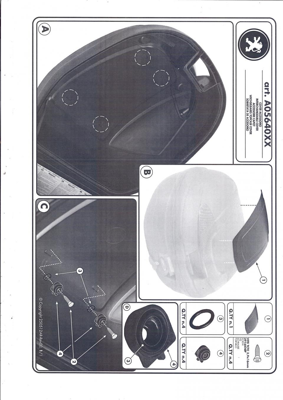 Capot couvercle top case 30L rouge torero pour scooter Peugeot