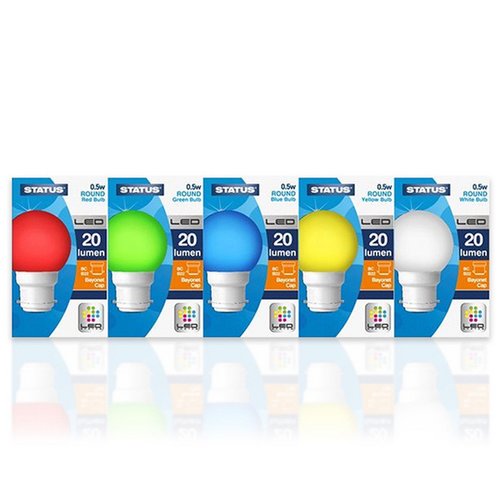 Status LED Assorted Colours Screw Cap Round Leo Bulbs 0.5 W , Pack of 5