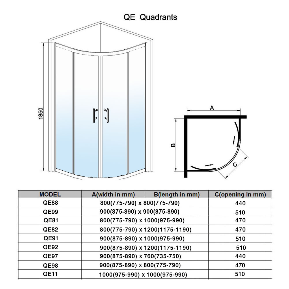 ELEGANT 900 x 760 mm Quadrant Shower Cubicle 6mm Glass Sliding door ...