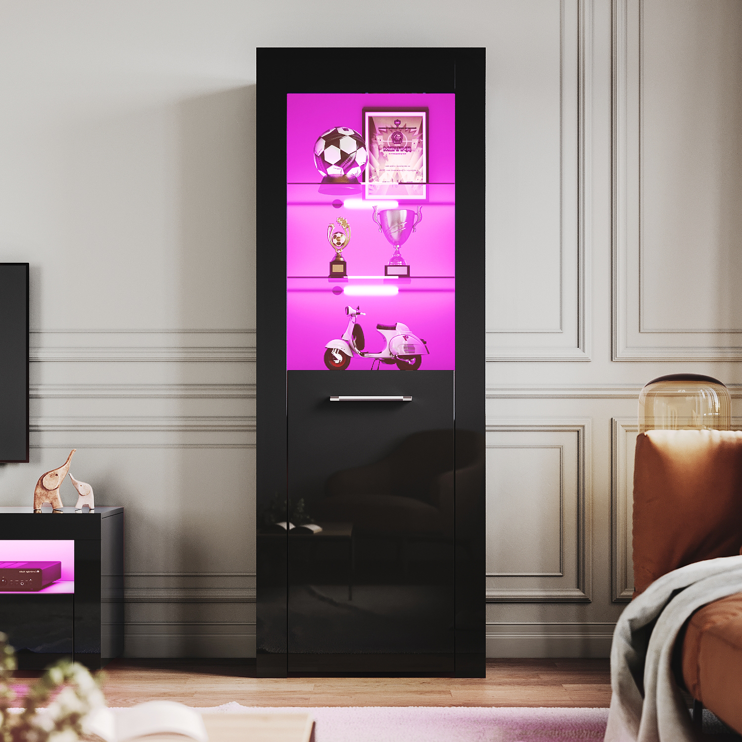 ELEGANT Modern LED Large Display Cabinet in Black High Gloss 1650 x 600 ...