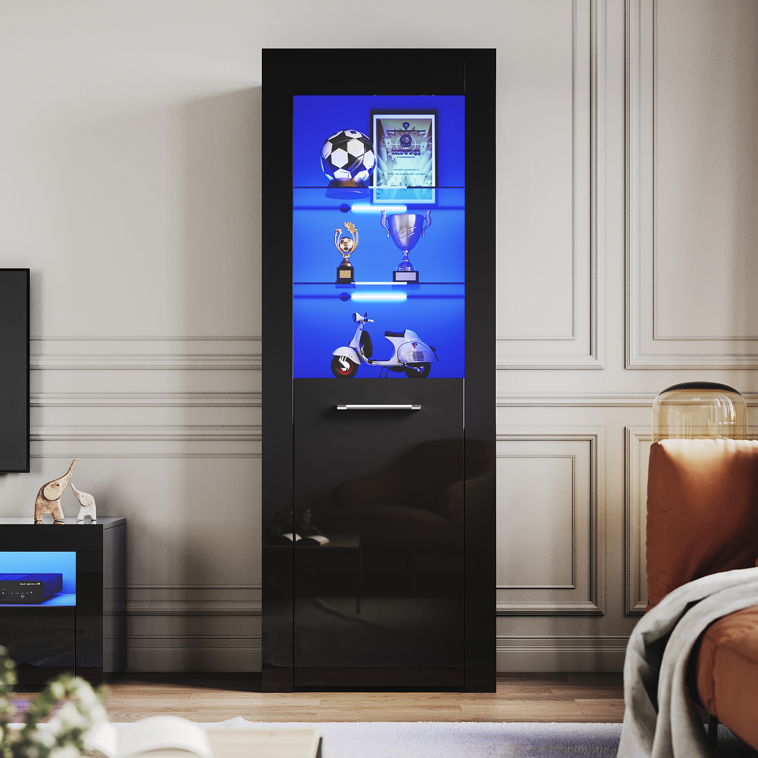 ELEGANT Modern LED Large Display Cabinet in Black High Gloss 1650 x 600 ...