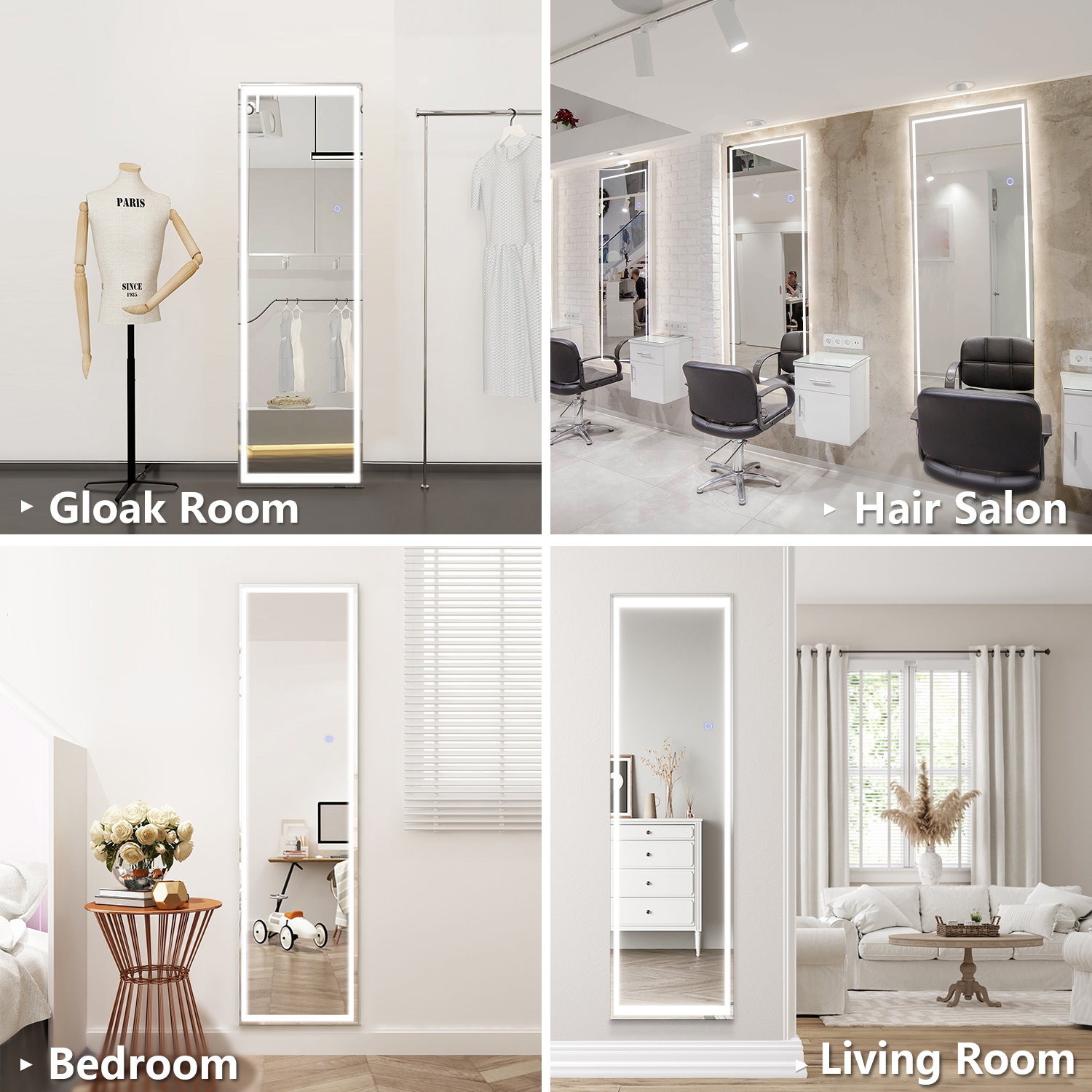 ELEGANT 1600 x 500 mm FLoor Standing Full Length Mirror with LED lights ...
