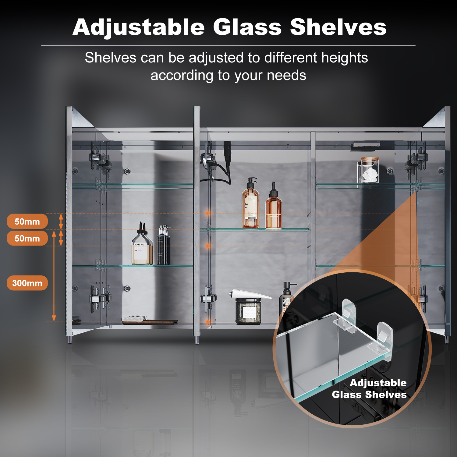 ELEGANT 3 Door Bathroom Mirror Cabinet with Shaver Socket + Demister ...