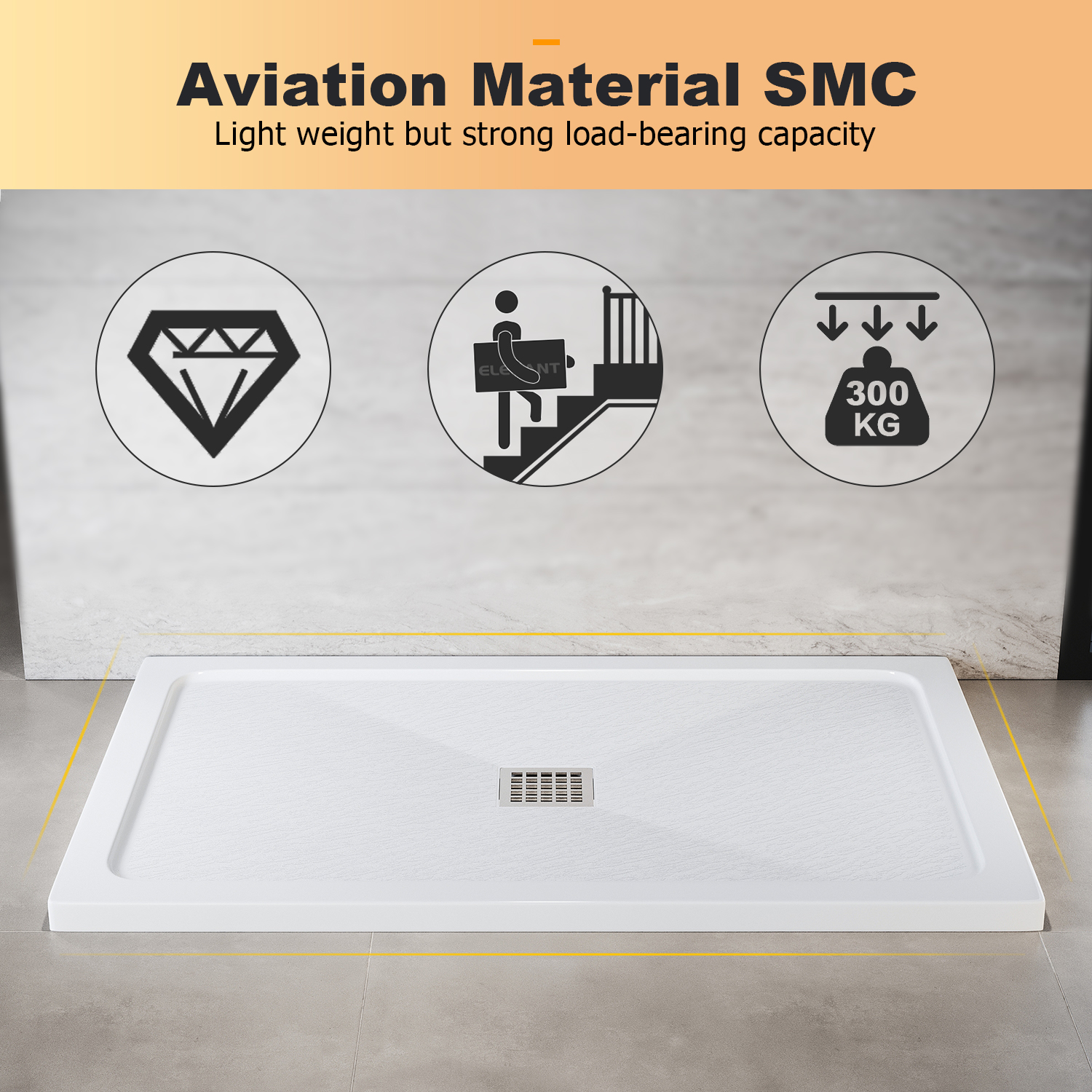 1200x900mm ELEGANT Rectangle Shower Tray SMC Anti-slip Shower Enclosure ...