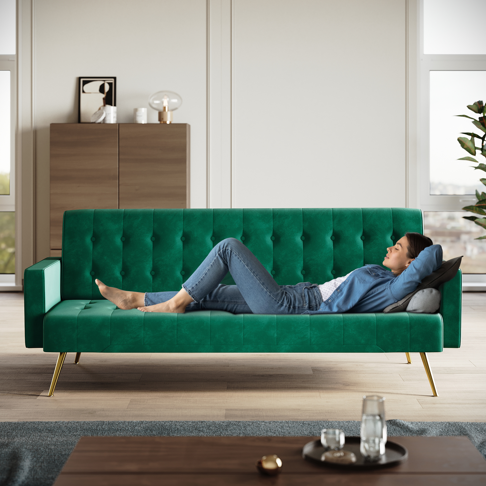 ELEGANT Modern Sofa Bed 3-level Adjustable Backrest Ultra Soft Material ...