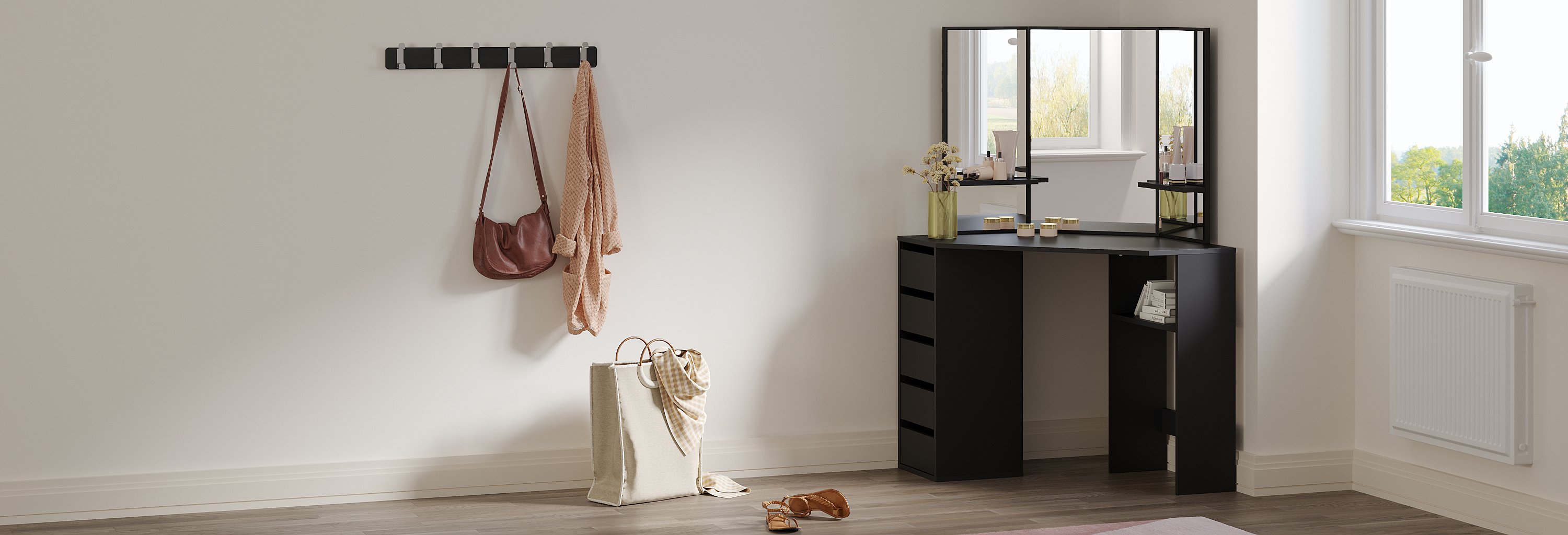 ELEGANT Corner Dressing Table Makeup Dresser Desk with 3 Large Mirrors ...