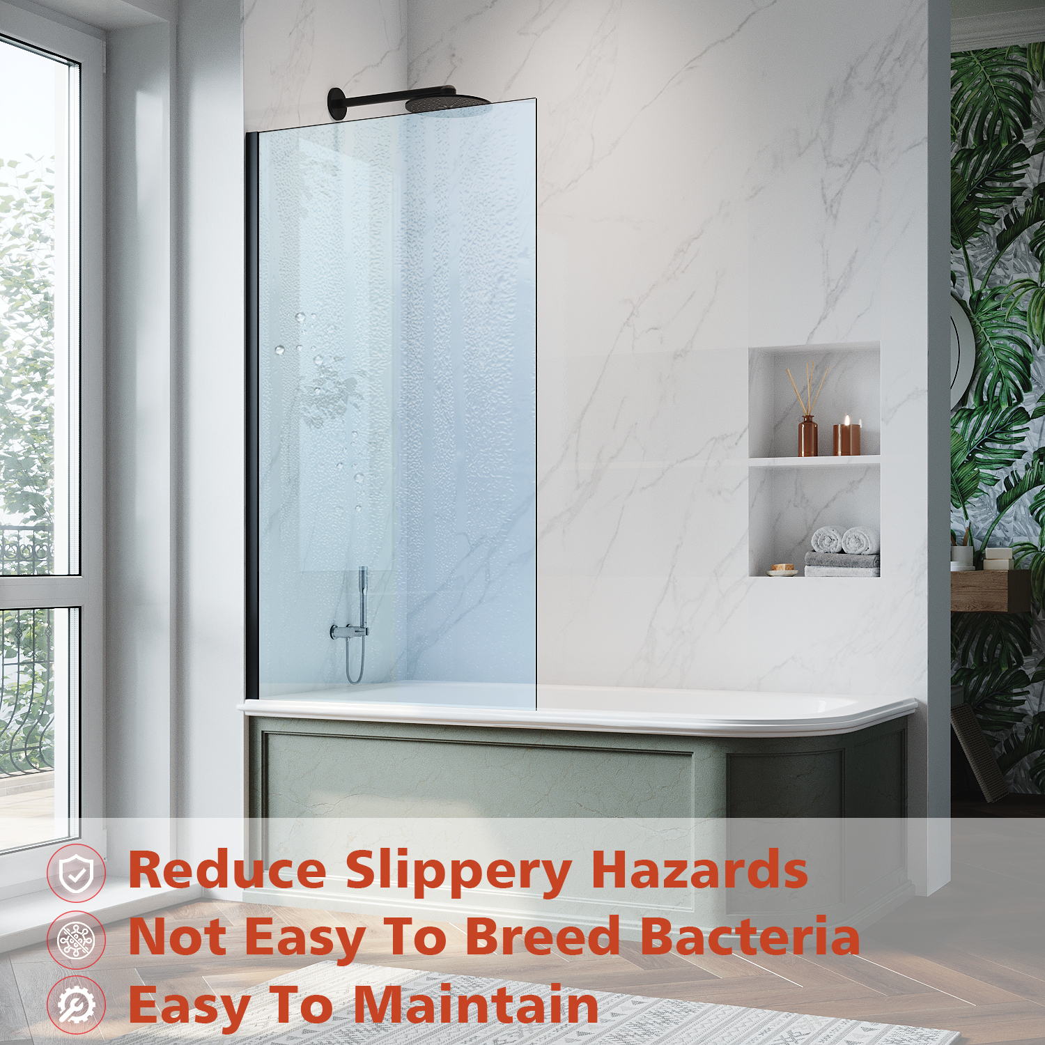 ELEGANT 800x1400mm Fixed Bath Screen Frameless Rectangular 6mm Safety ...