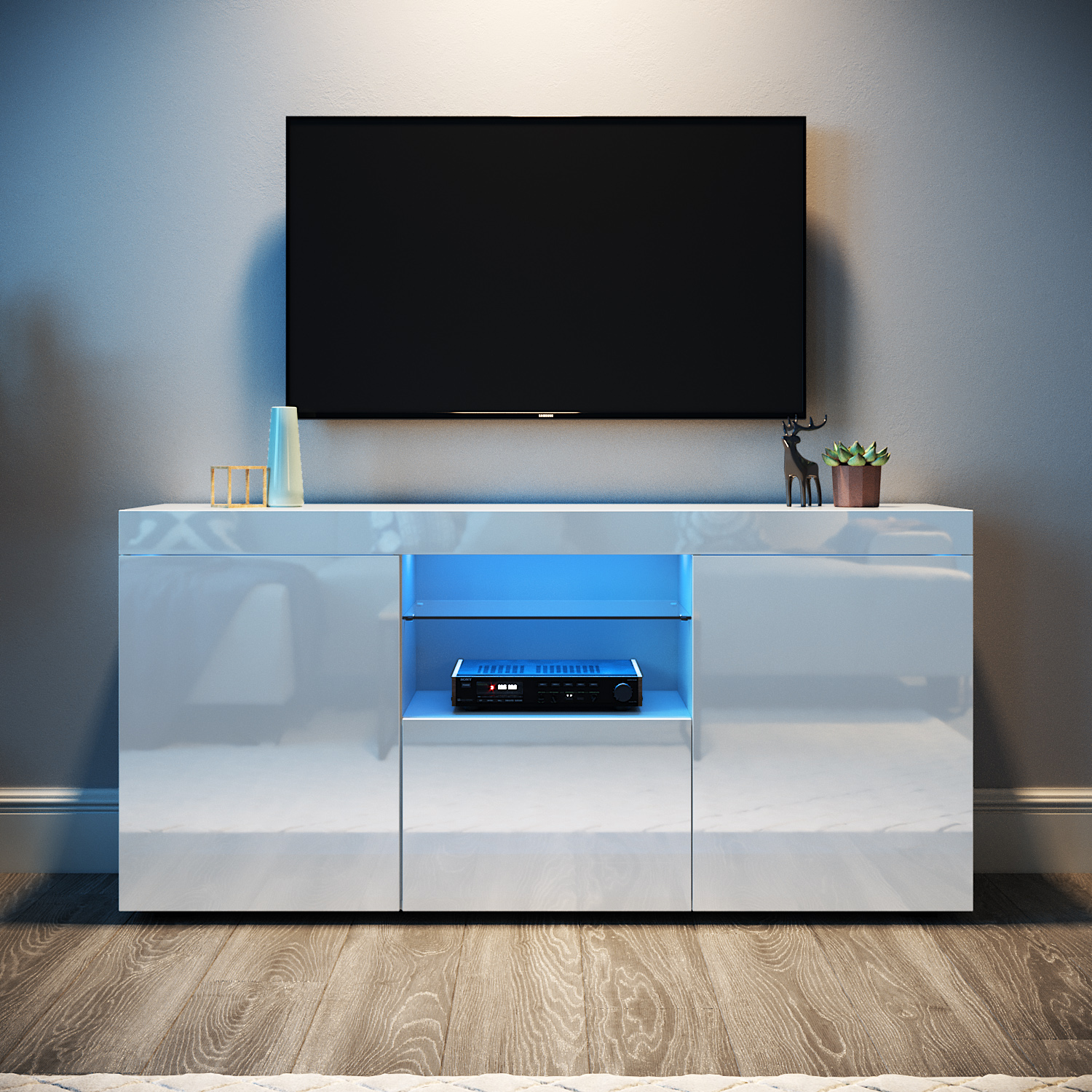 ELEGANT 1350mm TV Stand Unit MFC TV Cabinet High Gloss LED Lights ...