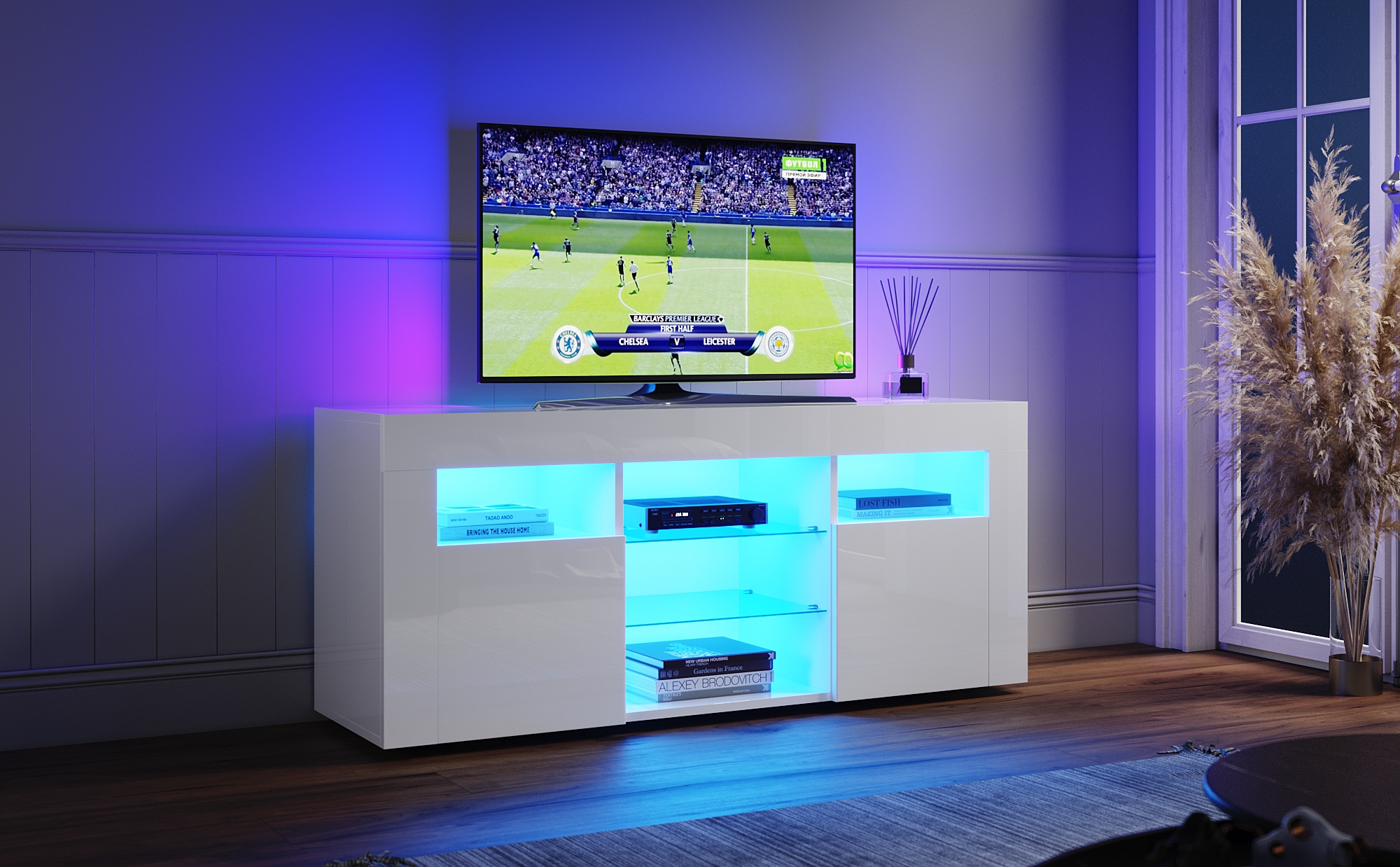 ELEGANT 1200mm White TV Unit High Gloss TV Cabinet Stand with LED ...
