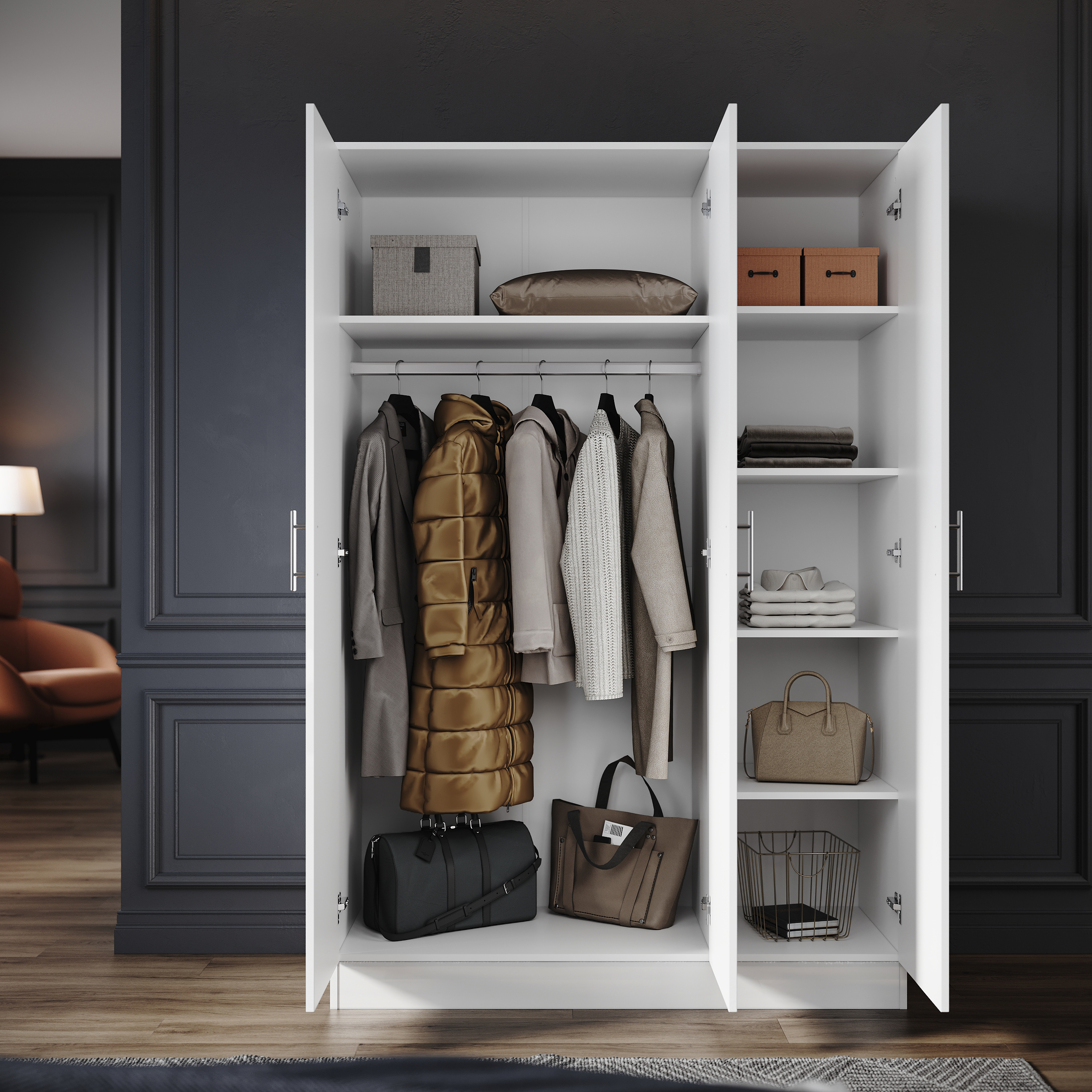 ELEGANT Modern White 3 Doors Wardrobes Bedroom Closet Storage Furniture ...