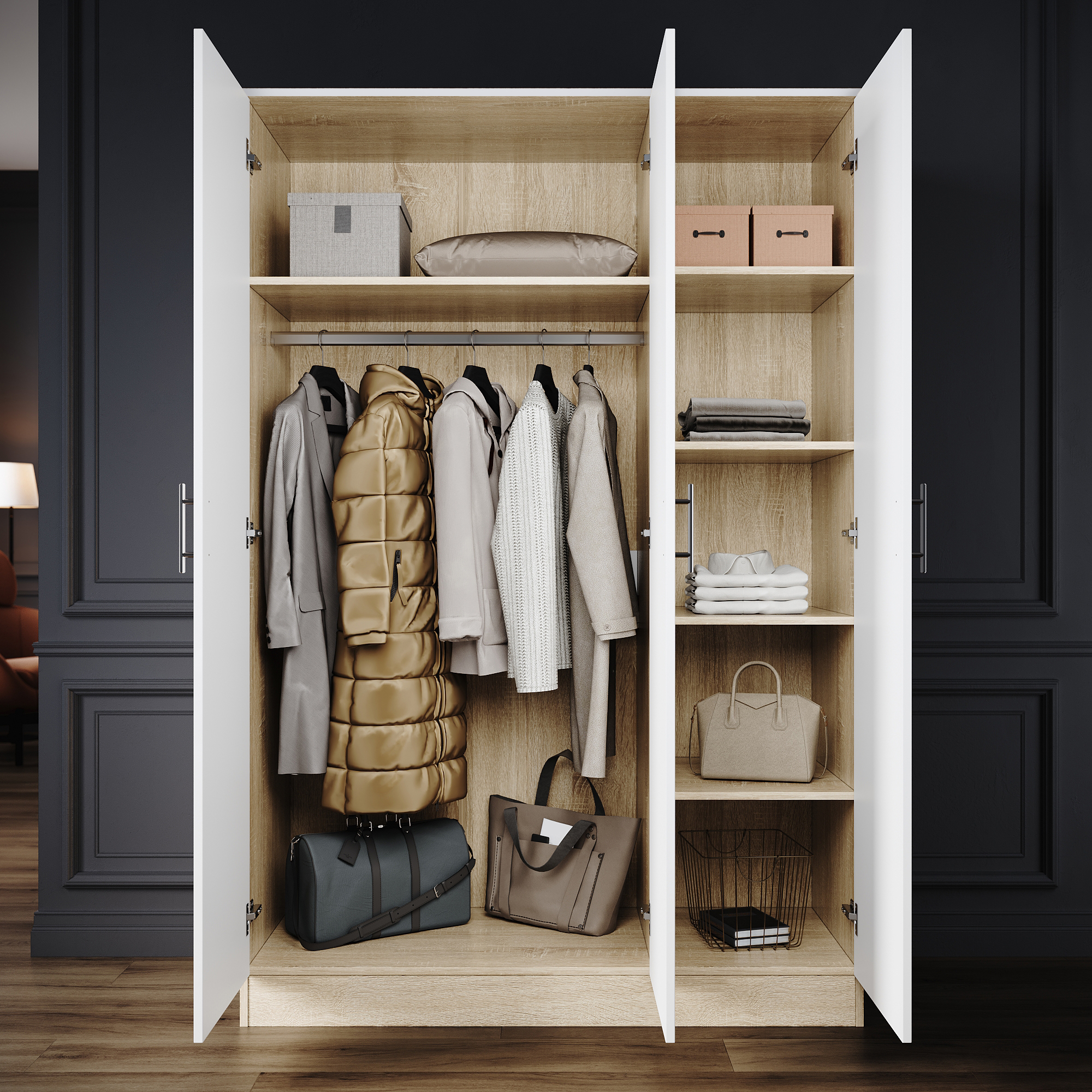 ELEGANT Wardrobes 3 Door High Gloss Door with Large Storage Bedroom ...