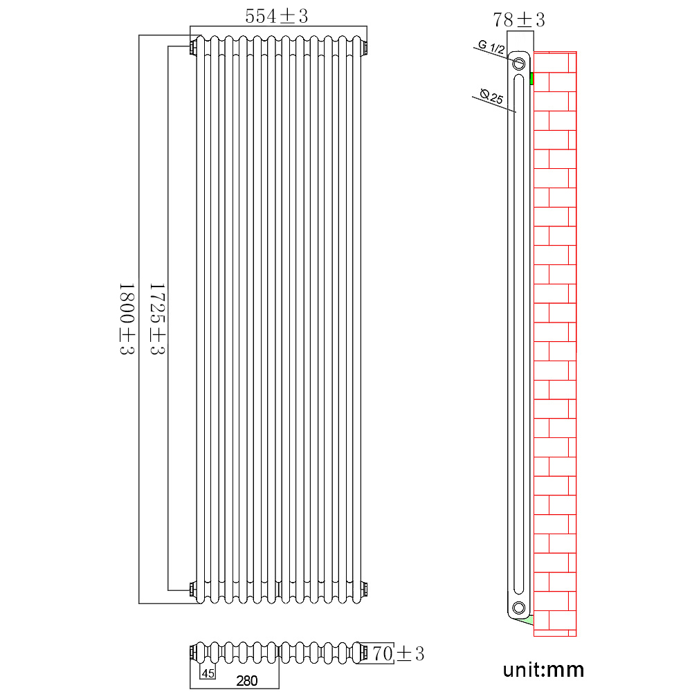 ELEGANT 1800 x 560mm Anthracite Traditional Radiator Vertical Cast Iron ...