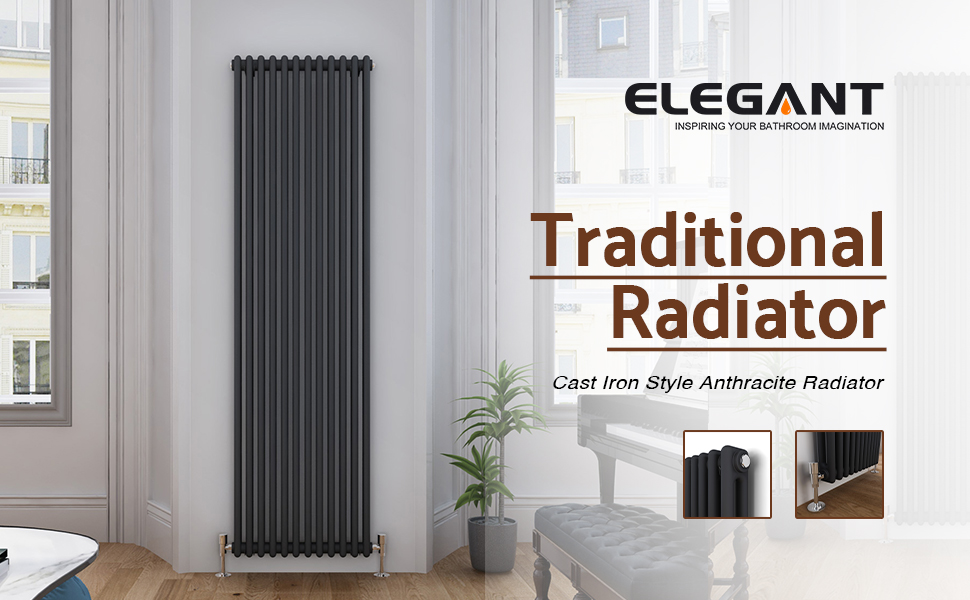 ELEGANT 1800 x 560mm Anthracite Traditional Radiator Vertical Cast Iron ...