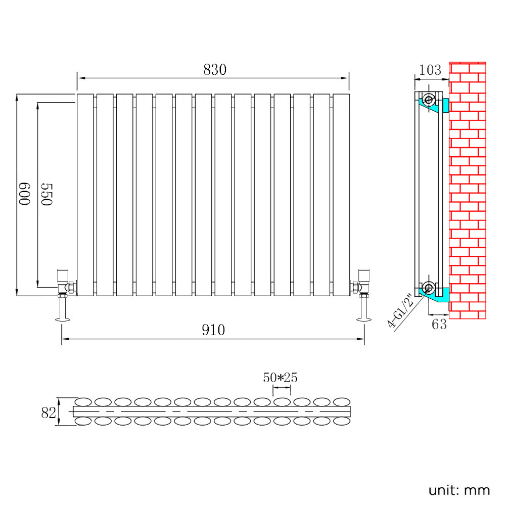 ELEGANT White Horizontal Double Radiators 600 x 830 mm Column Oval ...