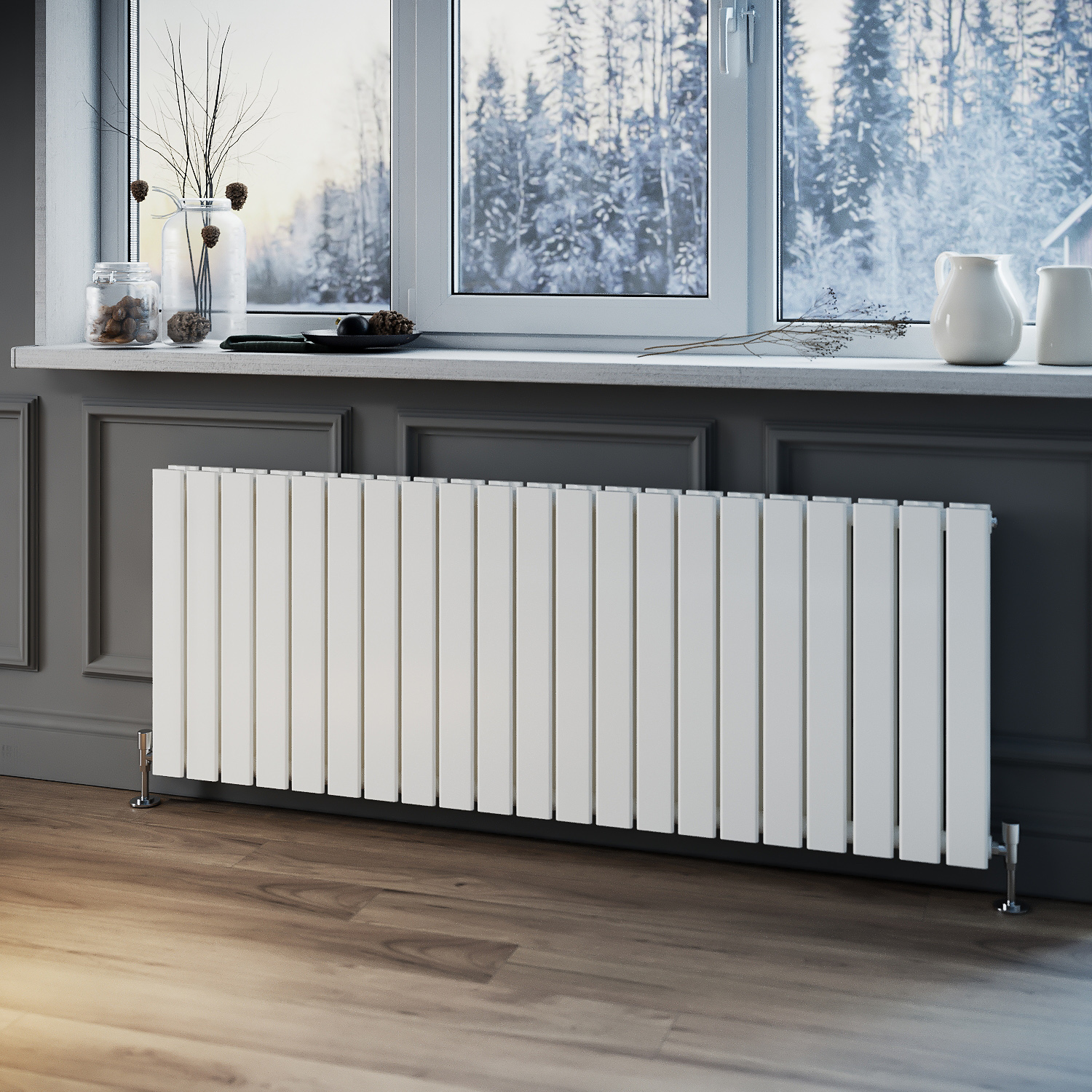 ELEGANT 600 x 1596 mm White Horizontal Column Radiator Double Flat ...