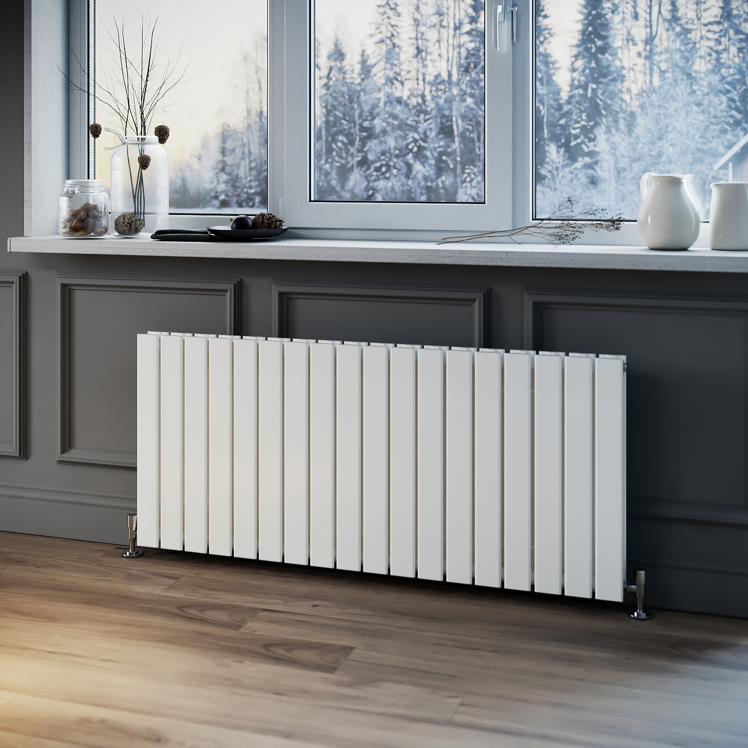 ELEGANT Designer White Wall/Floor Mounted Radiator Horizontal ...