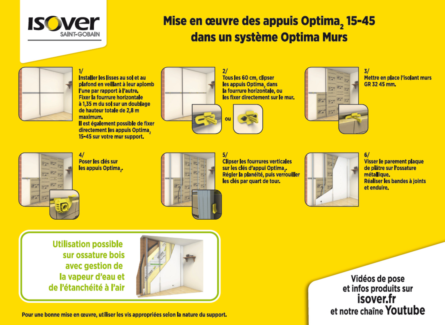 Lot de 50 Appuis Optima2 15-45 pour ép. Laine 30 à 60 mm en isolation ...