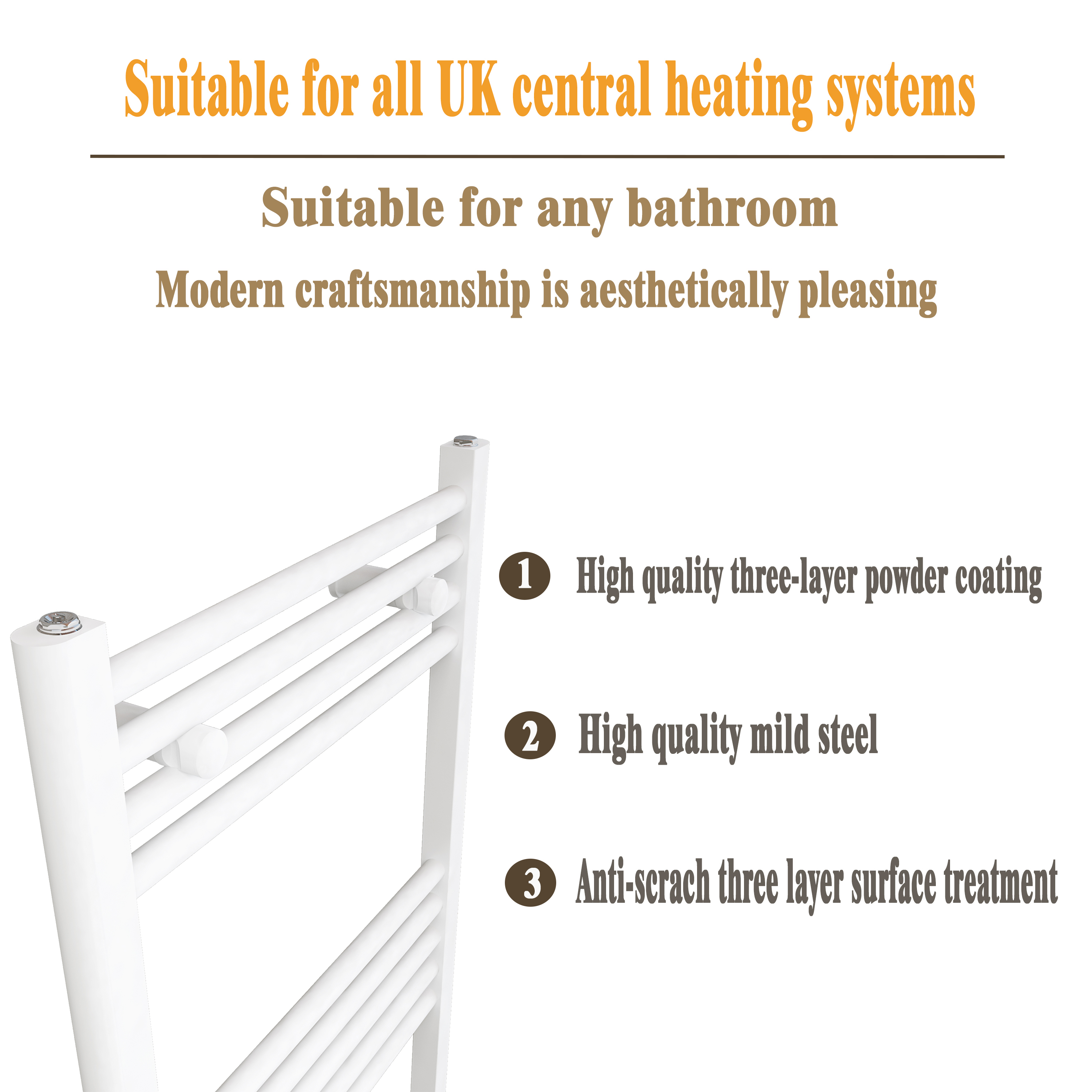 AICA 800x450mm(HxW) Straight Central Heating Towel Rail Radiator White