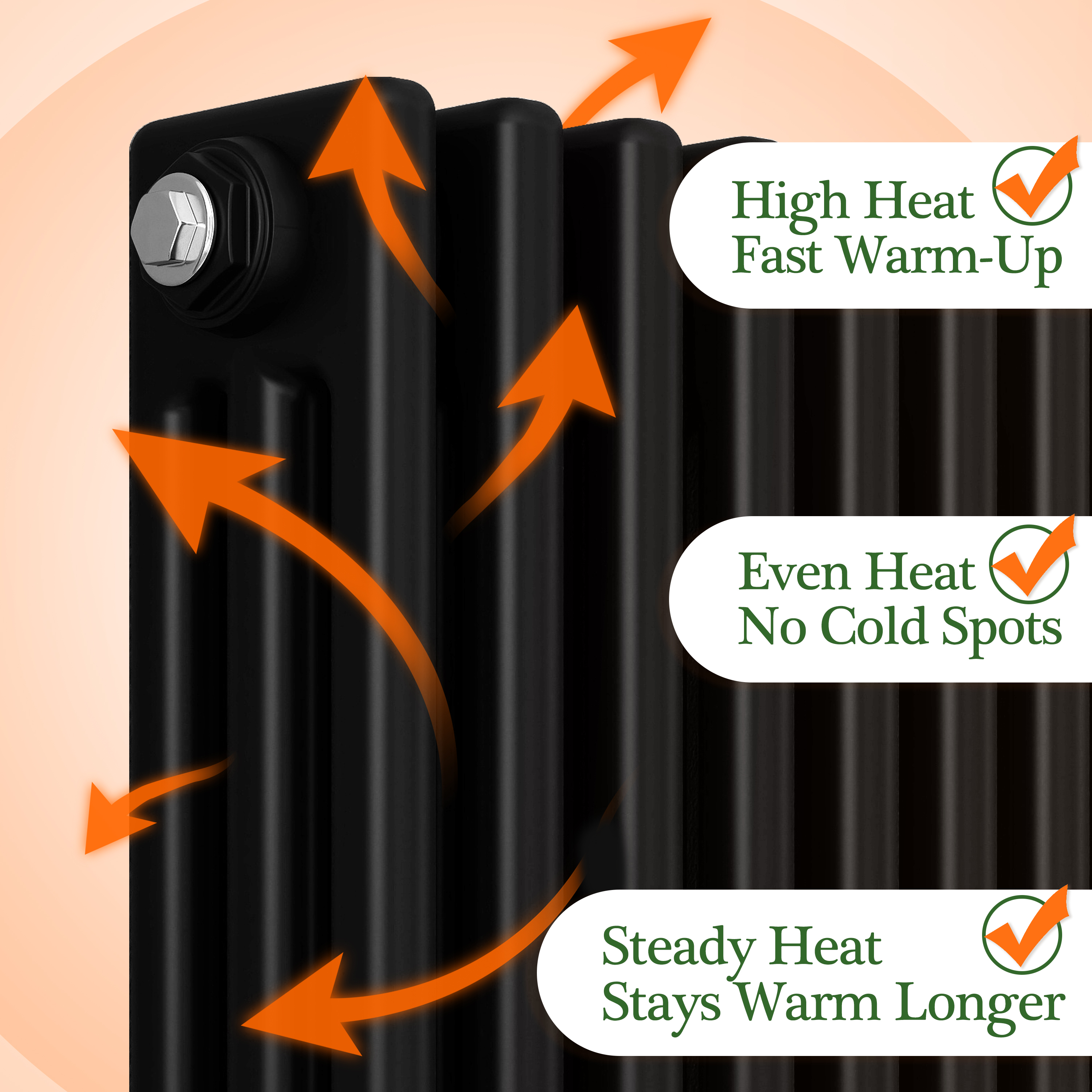 SKY Bathroom 1800x290mm 3 Column Radiator Vertical Black Traditional ...