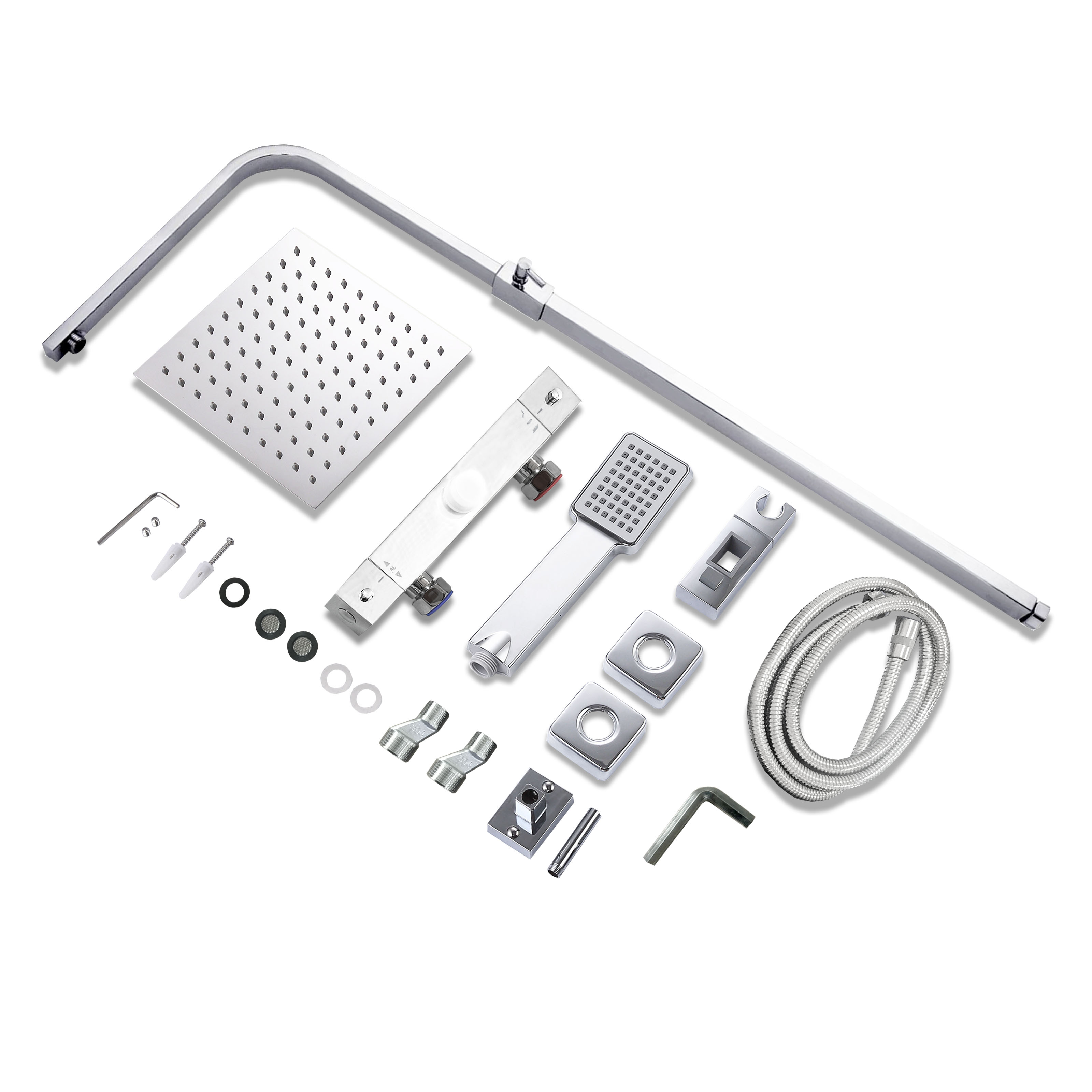 SKY Bathroom Mixer Shower Set Square Chrome Twin Head Thermostatic Bar Set