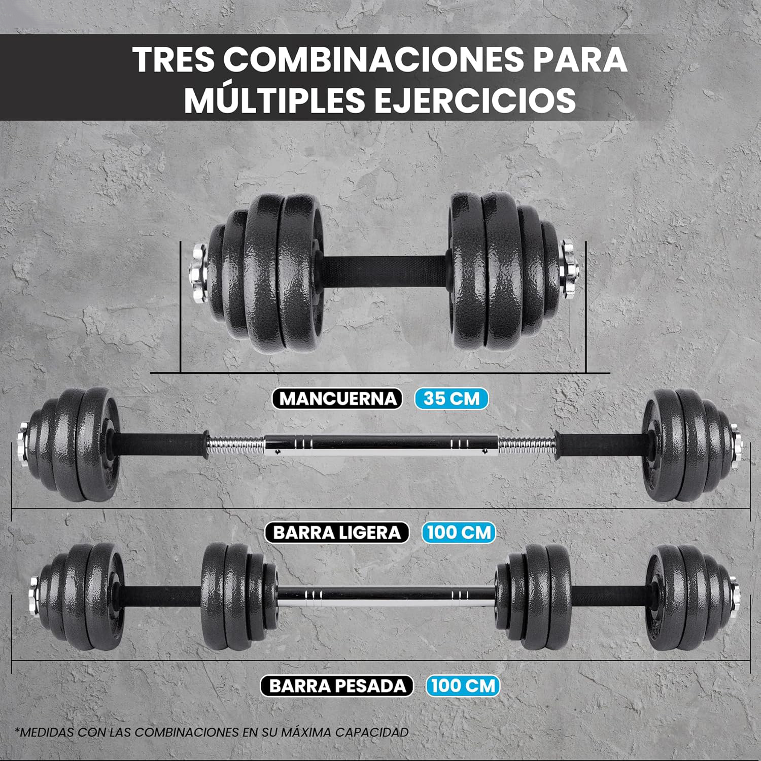 Mancuernas Ajustables 3 en 1【Discos de Hierro 30 kg】con Barra de ...