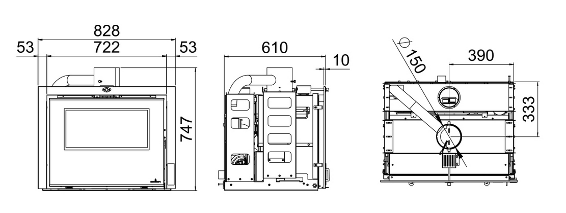 Insert mixte bois granules - BRONPI Insert-Hybrid 9 kW Sans kit air ...
