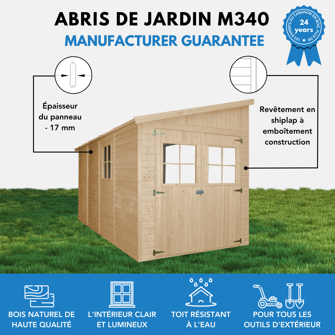 Abri de Jardin en Bois sans paroi latérale 8 m² - extérieur H243 x 416 ...