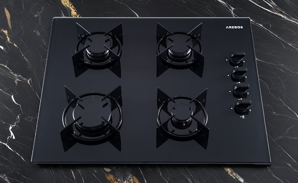 AREBOS gas hob 4-burner glass ceramic hob Built-in gas hob Natural gas ...