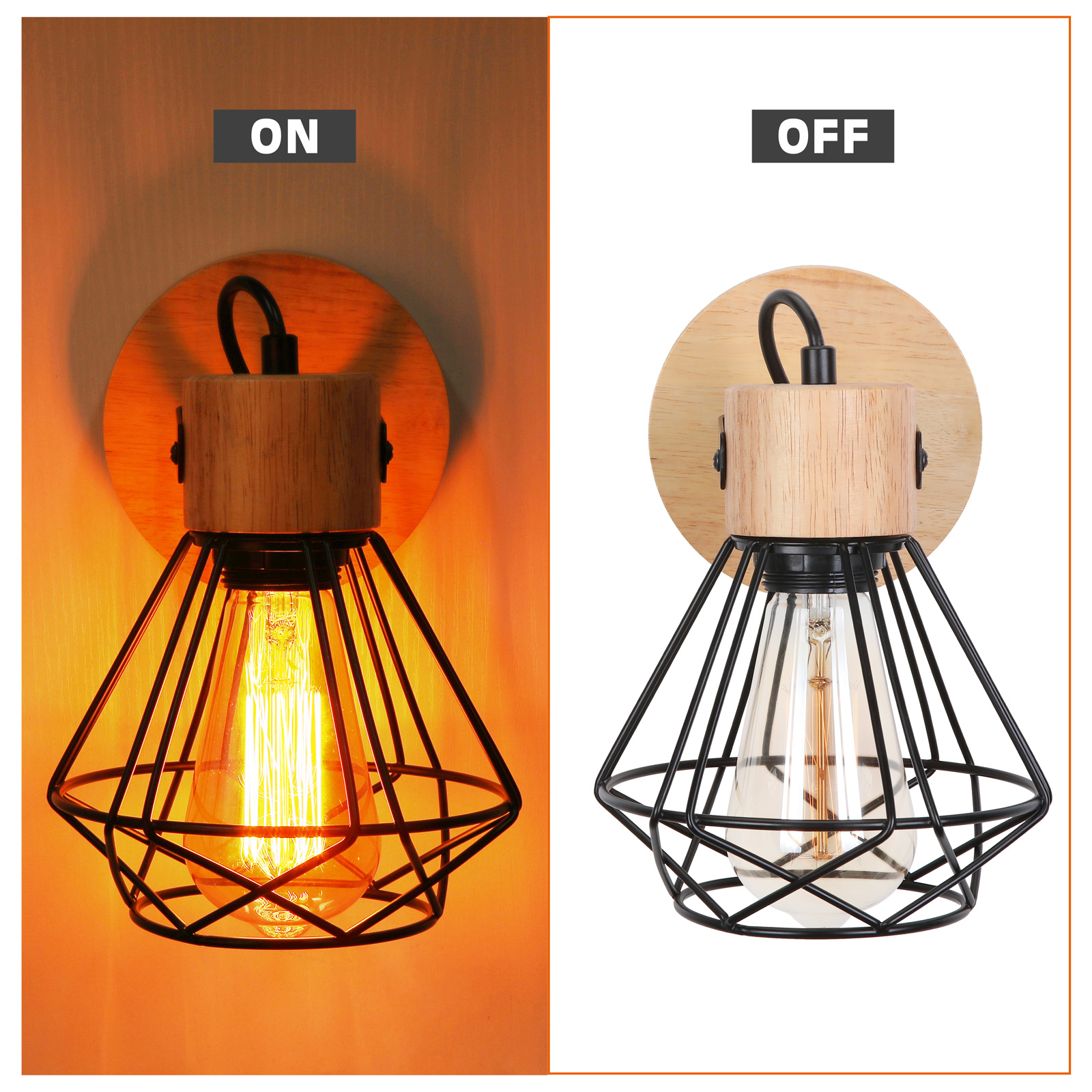 Metal Wall Light Retro Wall Lamp Wood Wall Lamp Black Indoor Wall Lamp ...