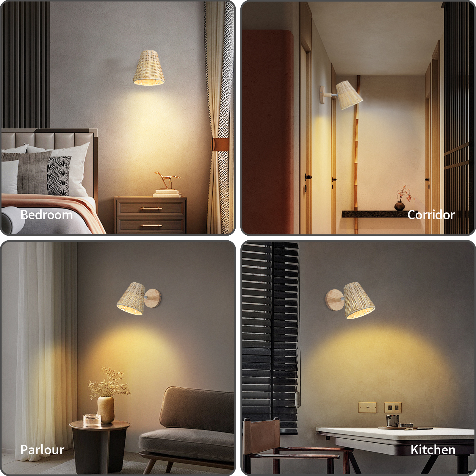 (2X) Hand-Woven Wall Lamp, Rattan Wall Lights, Wooden Wall Lights ...