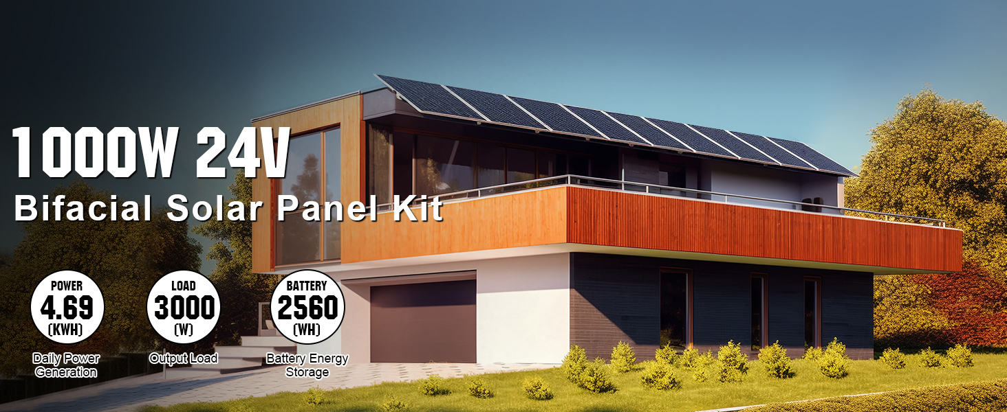 ECO-WORTHY 1000W Solar Panel Kit with Bifacial Solar Panels, 3000W 24V Hybrid All-in one ...