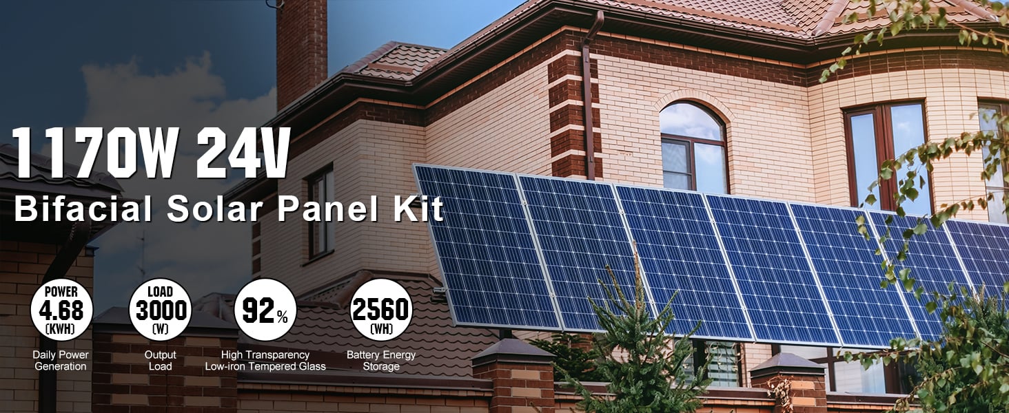 ECO-WORTHY 1170W Solar Panel Kit with Bifacial Solar Panels, 3000W 24V Hybrid All-in one ...