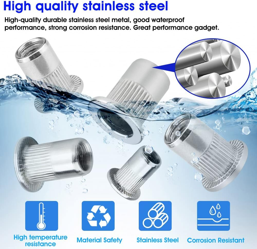 GABRIELLE 100pcs M6 Flat Head Rivet Nut, Stainless Steel Rivet Nuts ...