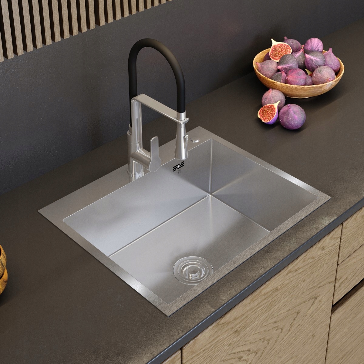 Évier En Acier Inoxydable Chrome 1 Cuve 60X50 Avec Siphon