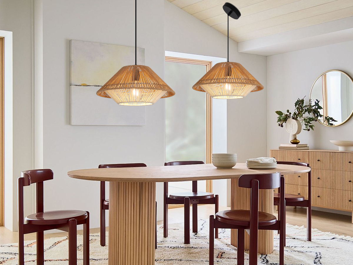 Ganeed 1-Light Pendant Light, Brown Rattan Farmhouse Cone Pendant Light ...