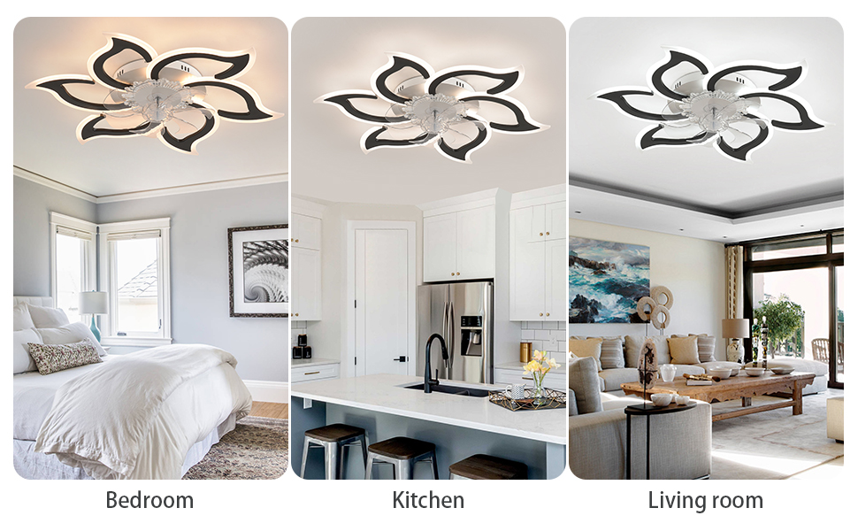 Ganeed 32.67" Black Modern Ceiling Fan with Light Remote Control, 3 ...