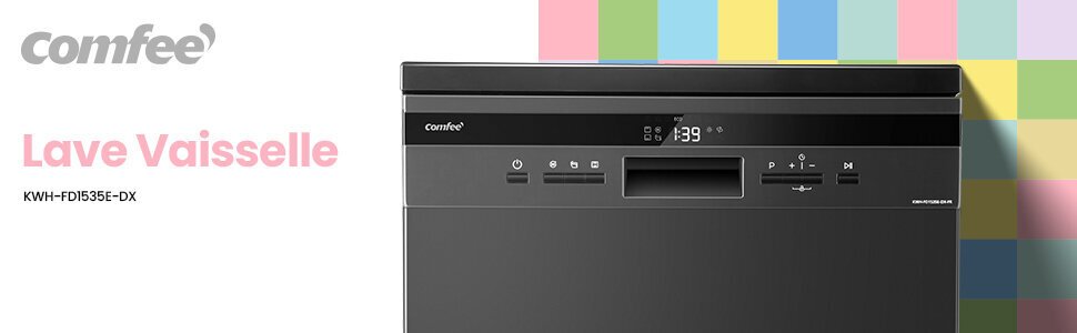 Comfee Lave-vaisselle pose libre FD1535E-DX L60cm 42db avec 15 couverts, 8 programmes, Affichage ...